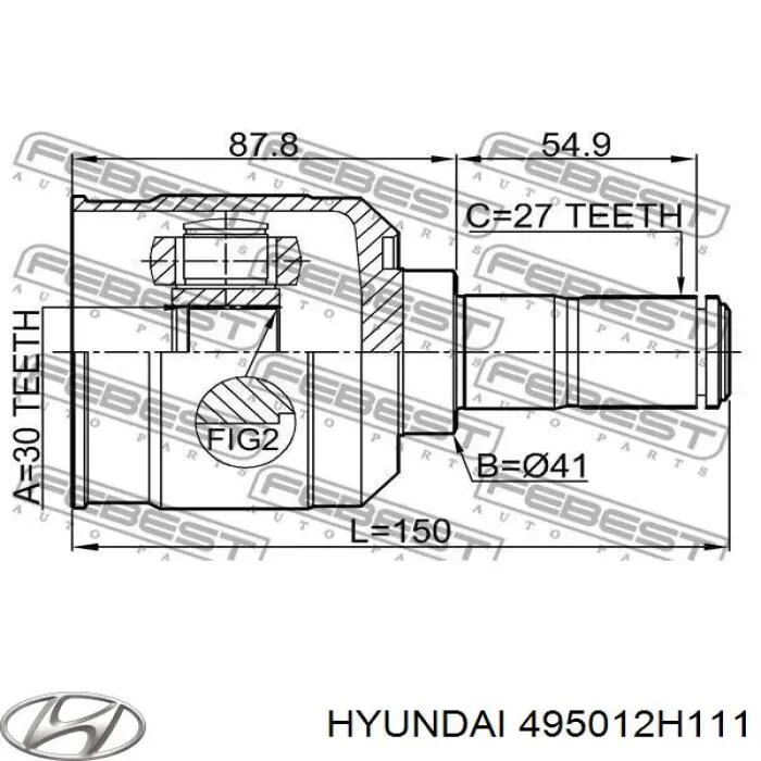 495012H111 Hyundai/Kia піввісь (привід передня, ліва)