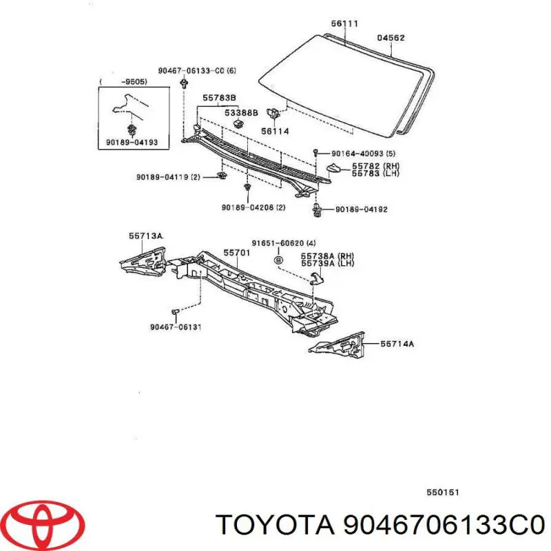 9046706133C0 Toyota пістон (кліп кріплення підкрилки переднього крила)