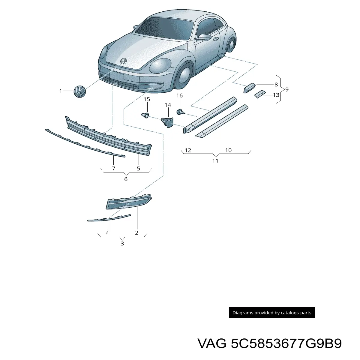 Купити решітка переднього бампера, центральна для Volkswagen BEETLE (5C ...
